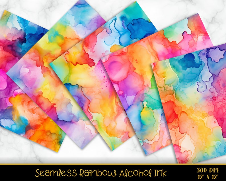Alcohol Ink SEAMLESS Rainbow Patterns, Alcohol Ink Digital Paper, 20 ...
