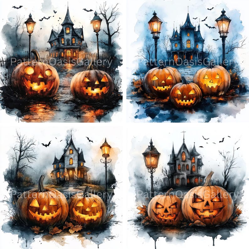 20 Haunted House Clipart, Haunted Mansion Watercolor Clipart, Jpegs ...