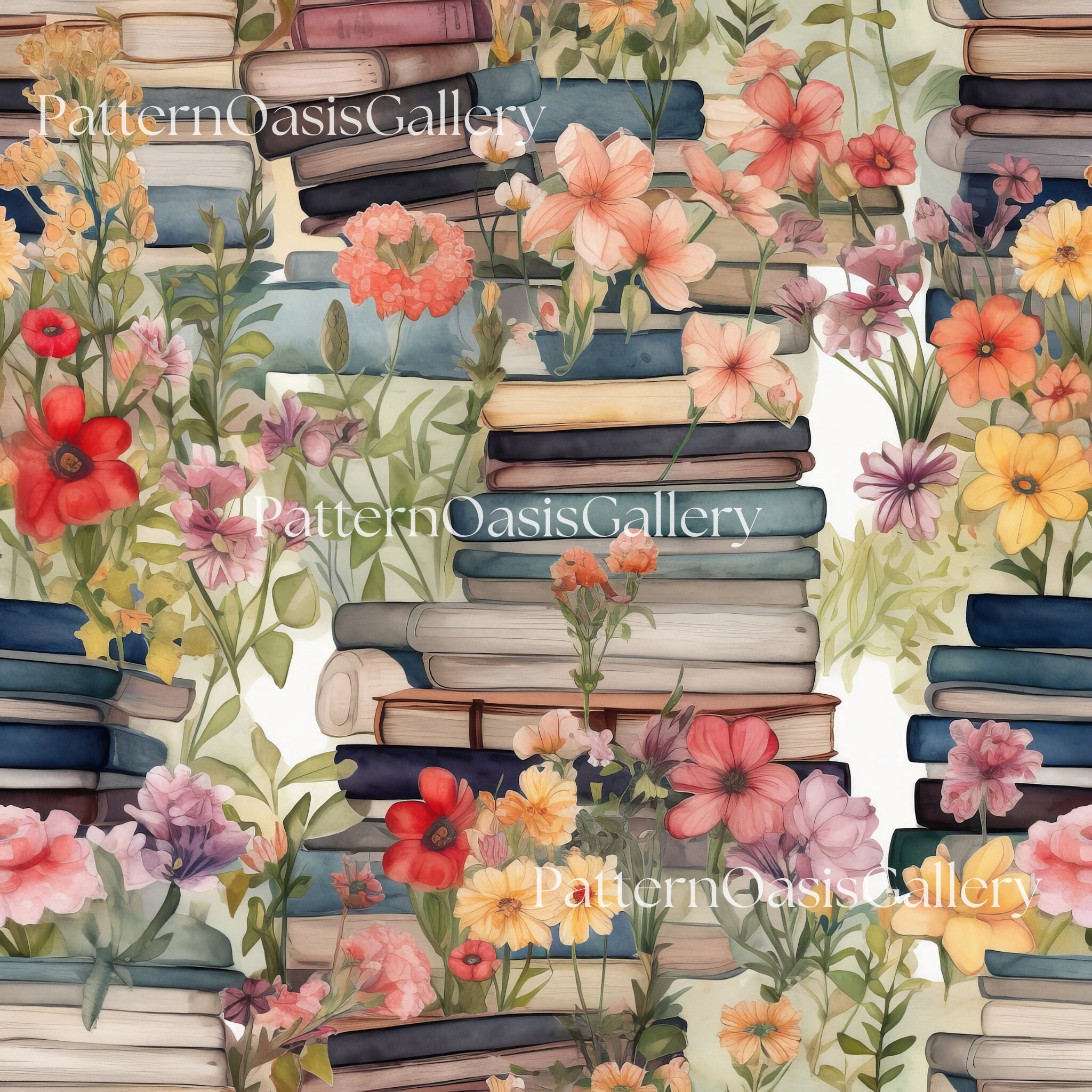 Books and Flowers Digital Paper Pack Set of 20 High-quality, Instant ...