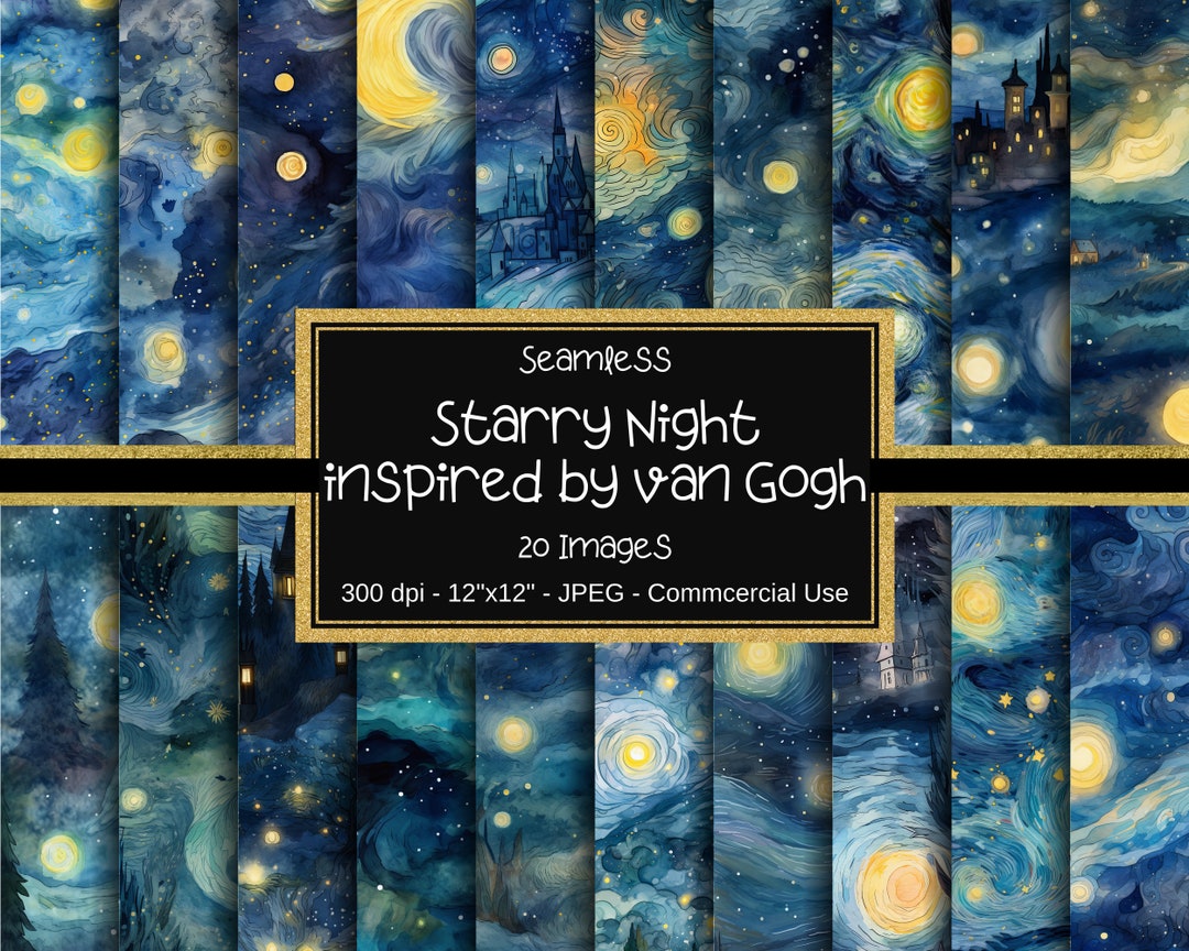 Starry Night Galaxy Seamless Digital Paper, Watercolor Starry Night ...