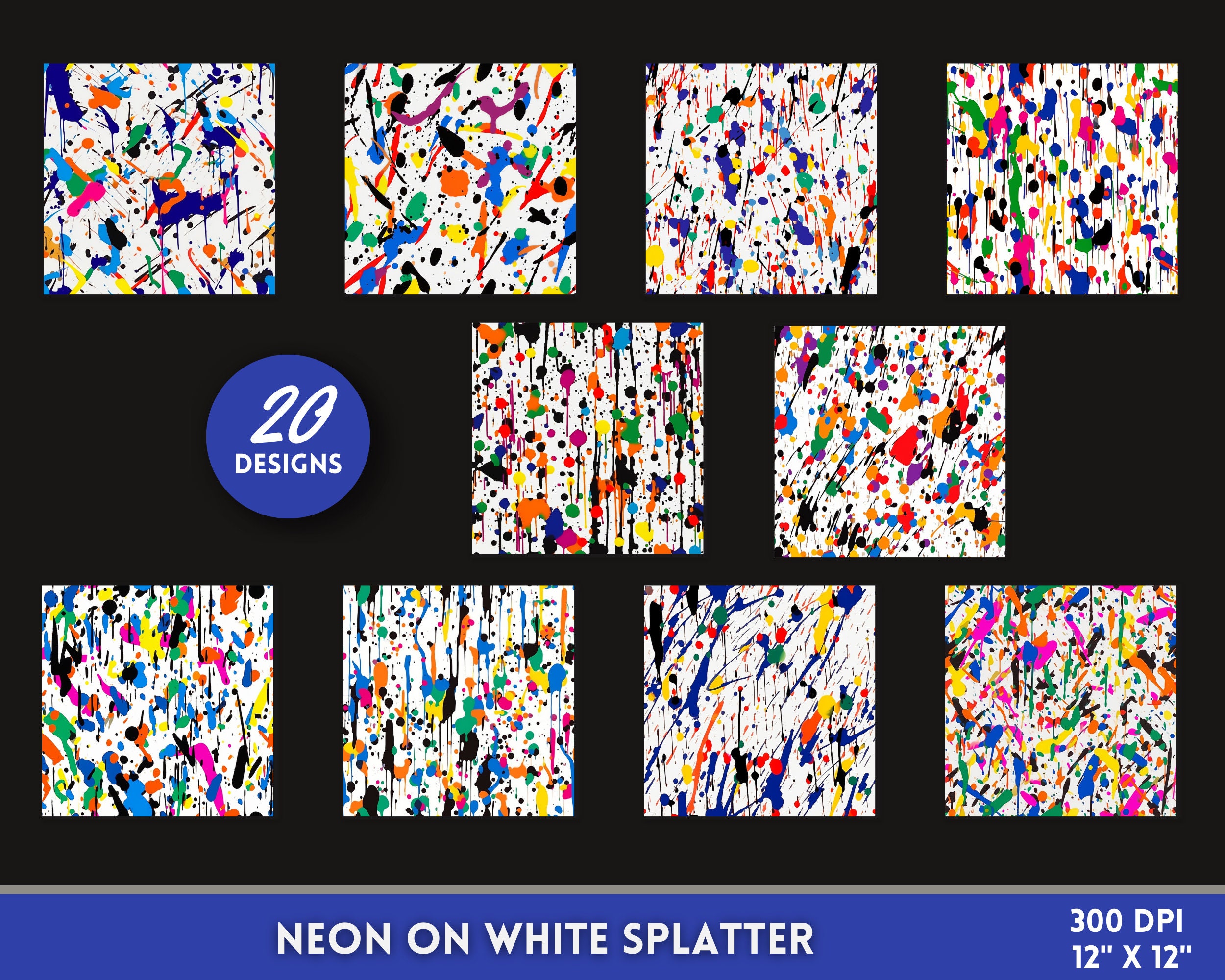 Neon on White Paint Splatter Seamless Digital Paper Neon White Splatter ...