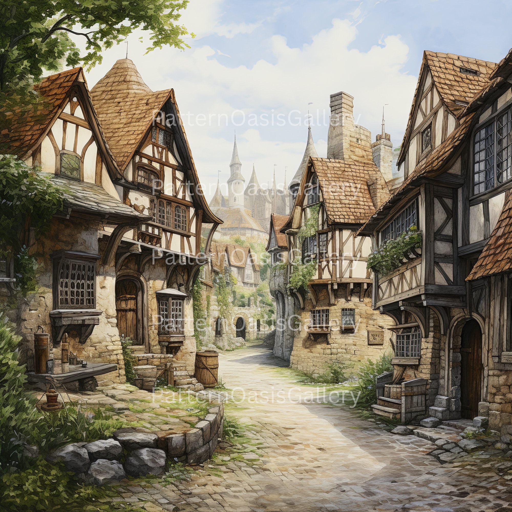 20 Medieval Village Clipart, Medieval Village Images, Watercolor Images ...