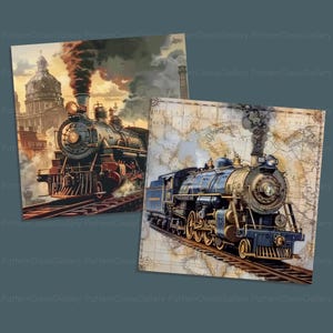 Train Junk Journal Paper, Locomotive Transportation Printable Ephemera ...