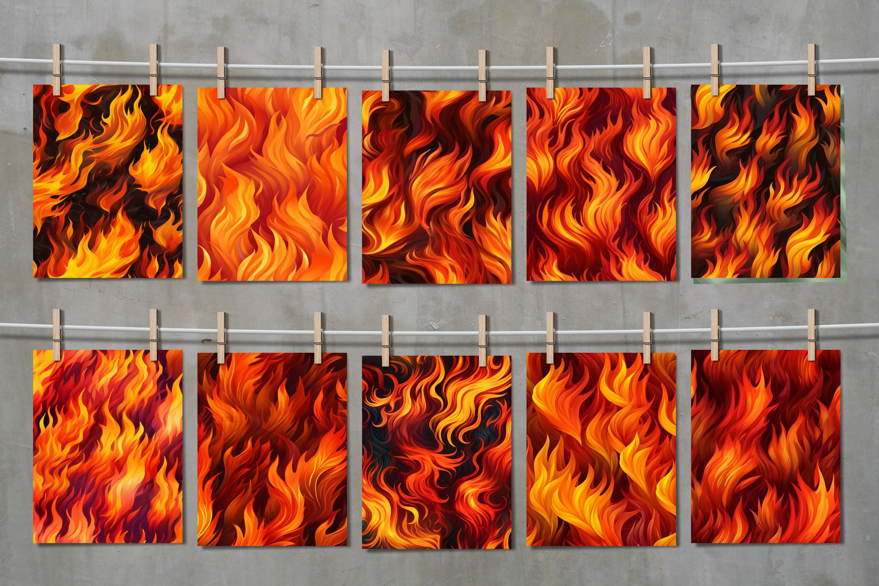 Flames and Fire Patterns, Seamless Digital Paper, Fire Digital Paper ...