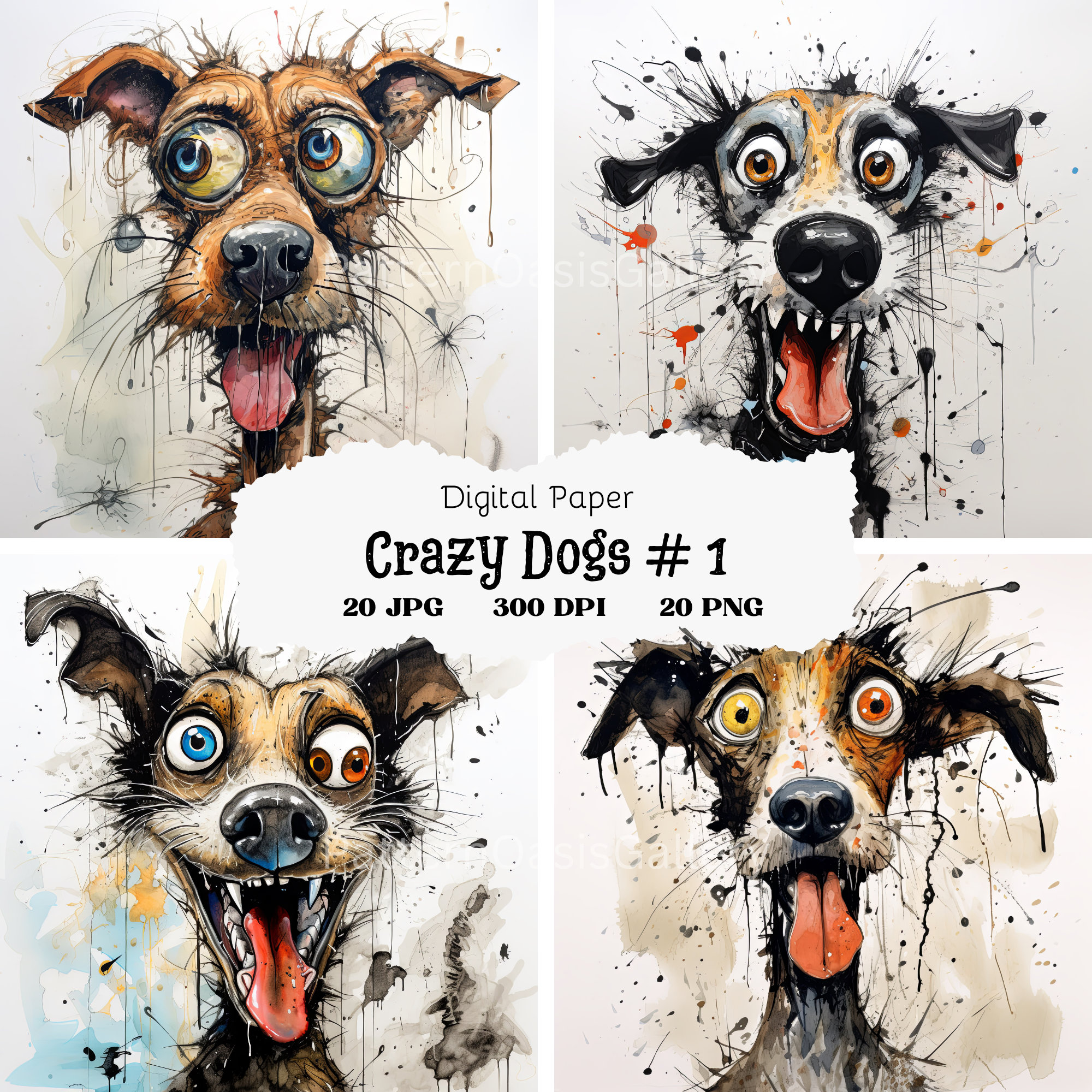 20 Crazy Dogs Clipart Vol. 1, Dog Clipart, Funny Quirky Crazy Dog ...
