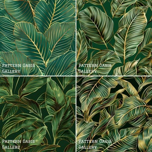 Green and Gold Tropical Leaves SEAMLESS Digital Paper, Jungle Leave ...