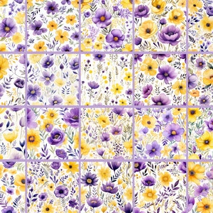 Purple and Yellow Floral Seamless Patterns, Purple and Yellow Digital ...