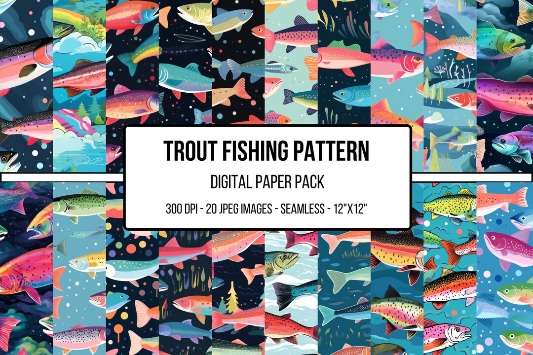 Trout Fishing Digital Paper Pack - Set of 20 High-quality, Instant ...