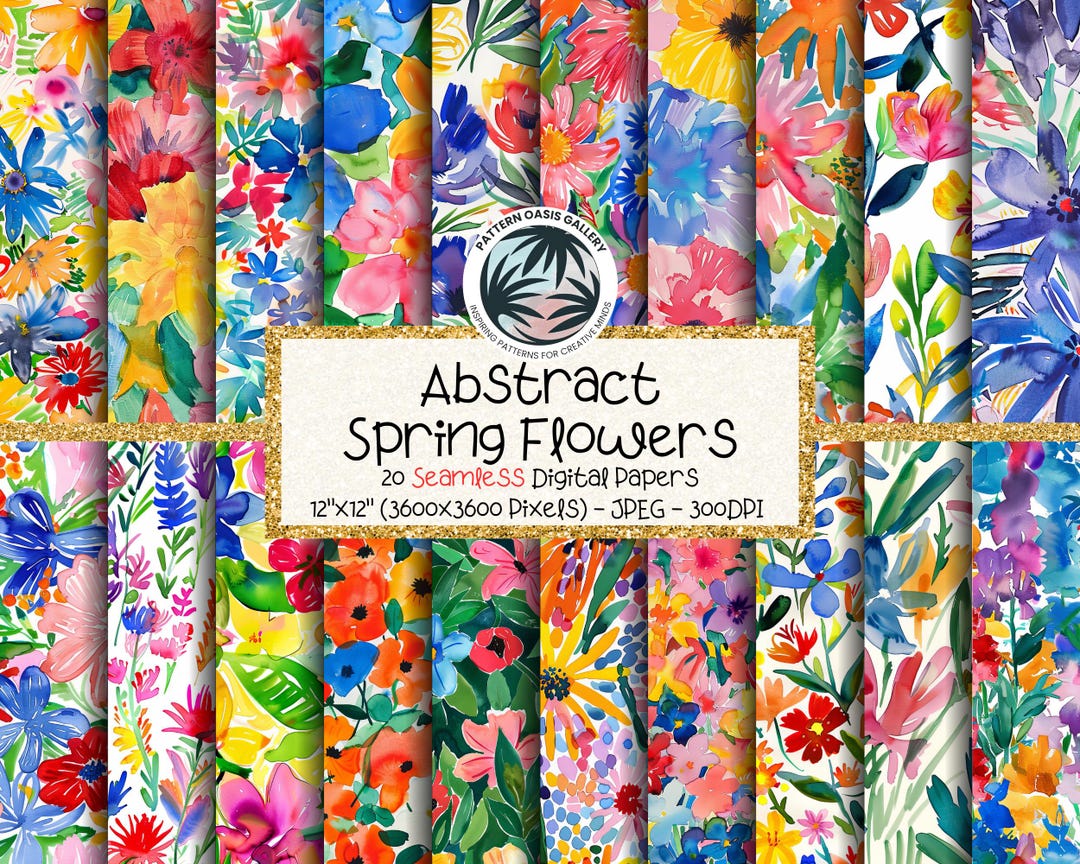 Abstract Spring Flowers Seamless Pattern, Vibrant Flowers Digital Paper ...