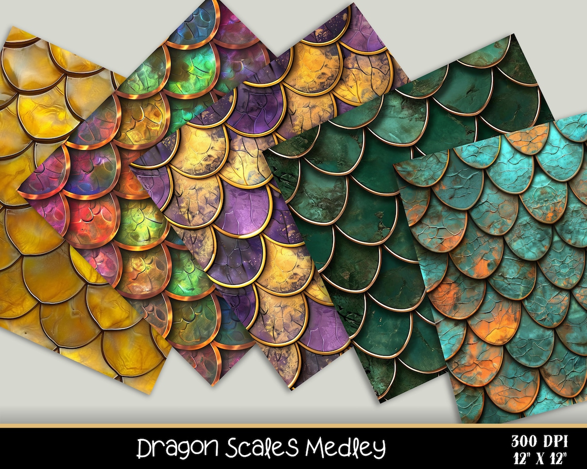 Dragon Scales Seamless Digital Paper, Dragon Scales Bundle Medley ...