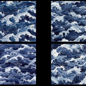 Japanese Waves Seamless Digital Paper, Japanese Waves Patterns, 12"x12 ...