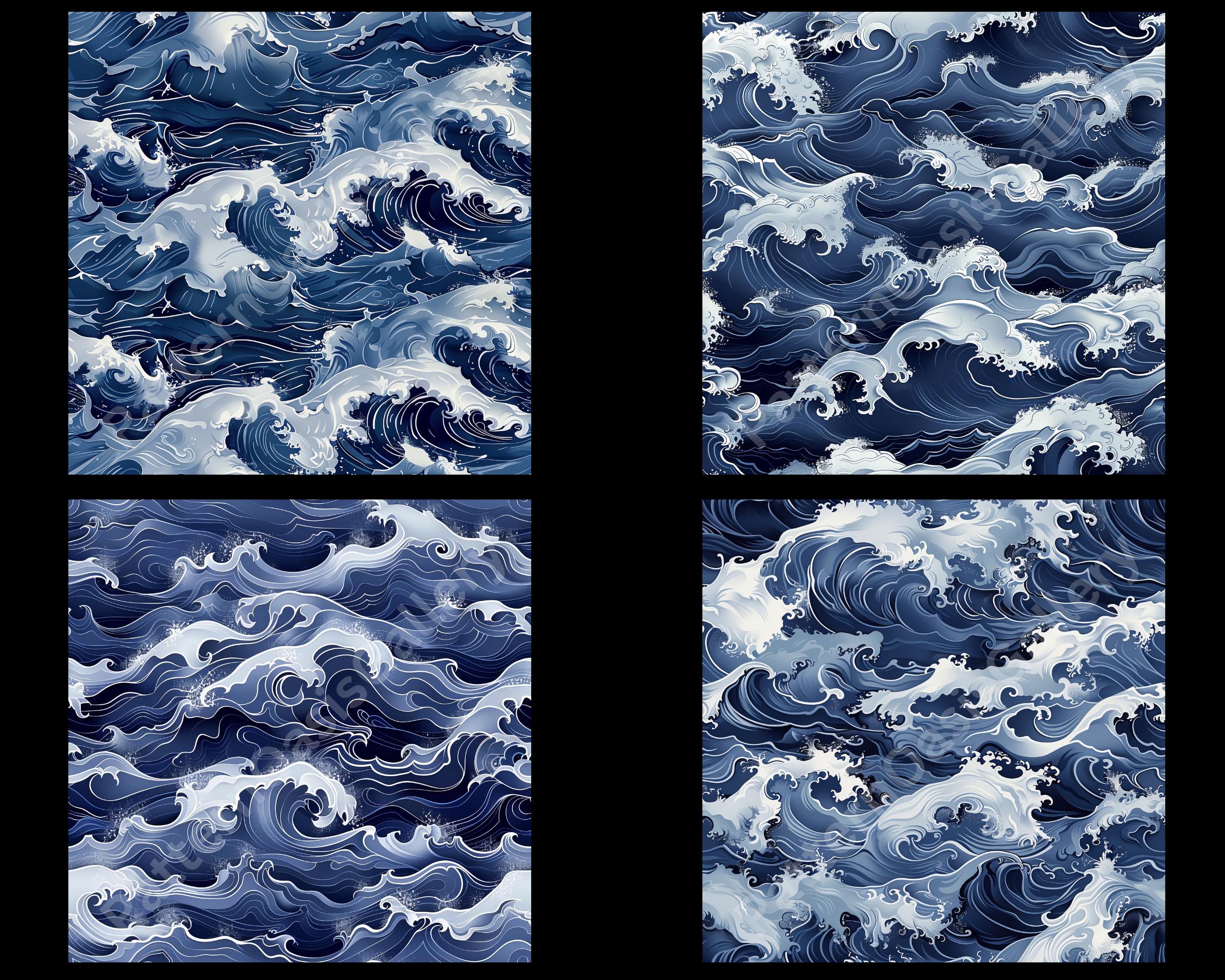 Japanese Waves Seamless Digital Paper, Japanese Waves Patterns, 12"x12 ...