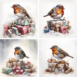 20 Robin With Gifts Clipart, Christmas Robin Clipart, Jpgs, Junk ...