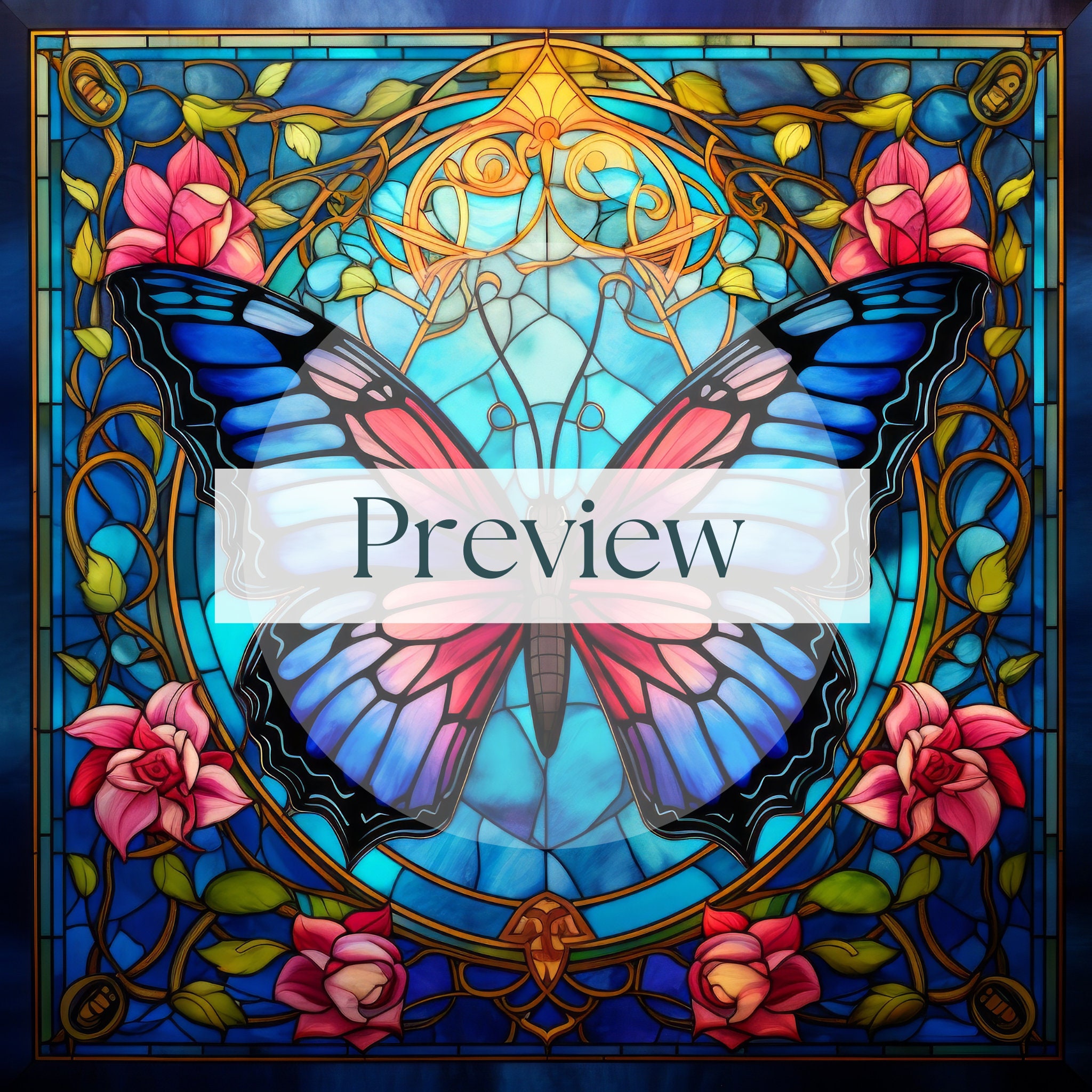 Stained Glass Butterflies Digital Paper, Butterfly Stained Glass ...