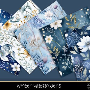 Winter Wildflowers Seamless Digital Papers, Snowy Wildflower Patterns ...