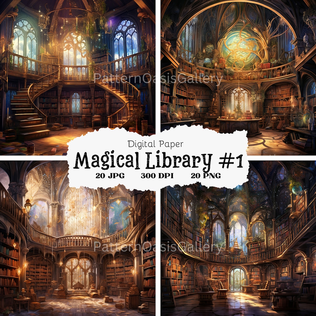 20 Designs of Magical Library Images, Wizards Library, Watercolor ...