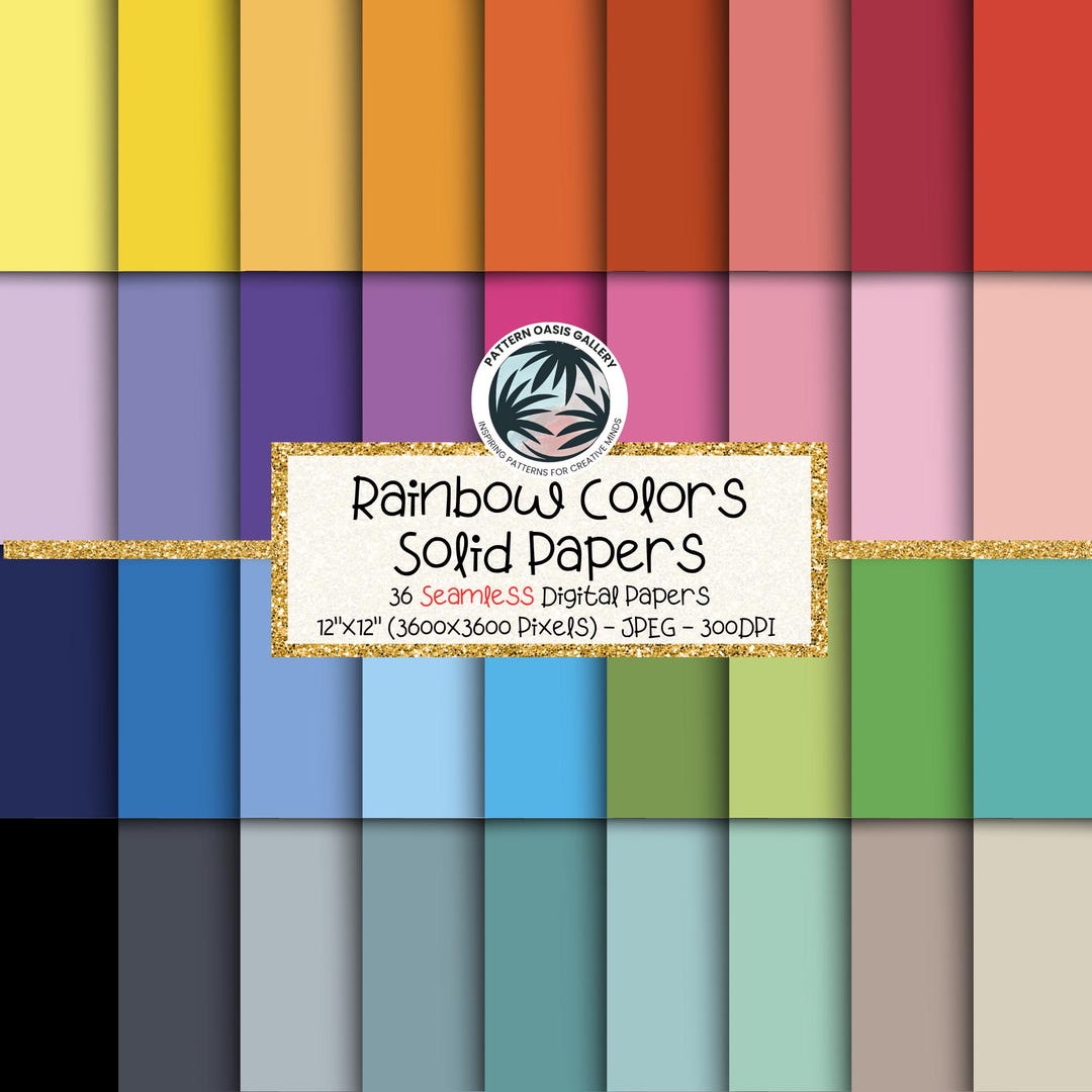 Rainbow Colors Solid Color Digital Paper Pack, Solid Background, Base ...
