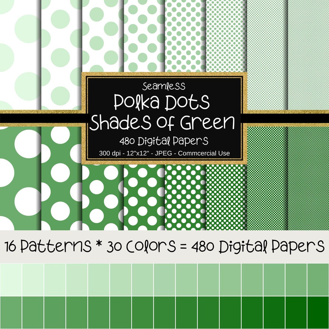 Shades of Green Polka Dots Seamless Digital Paper Pack, 12"x12", 480 ...