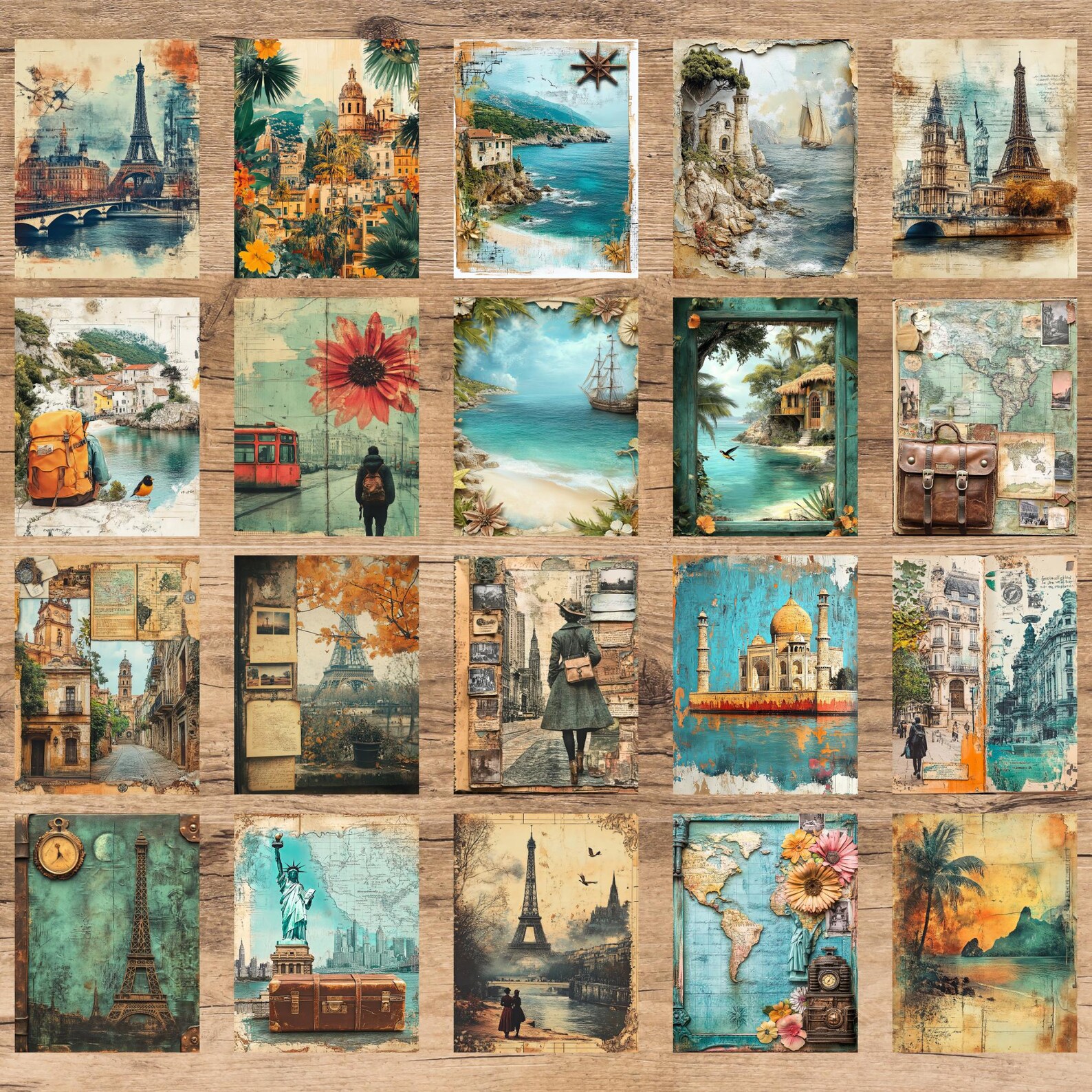 Travel Junk Journal Pages, Full and Half Papers, Vintage Mixed Media ...