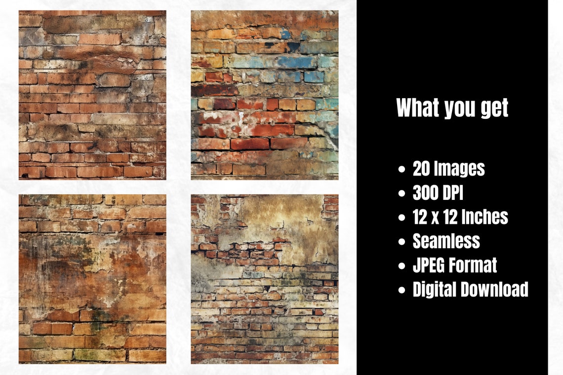 Aged Brick Wall Background, Digital Paper, Distressed Textures, Old ...