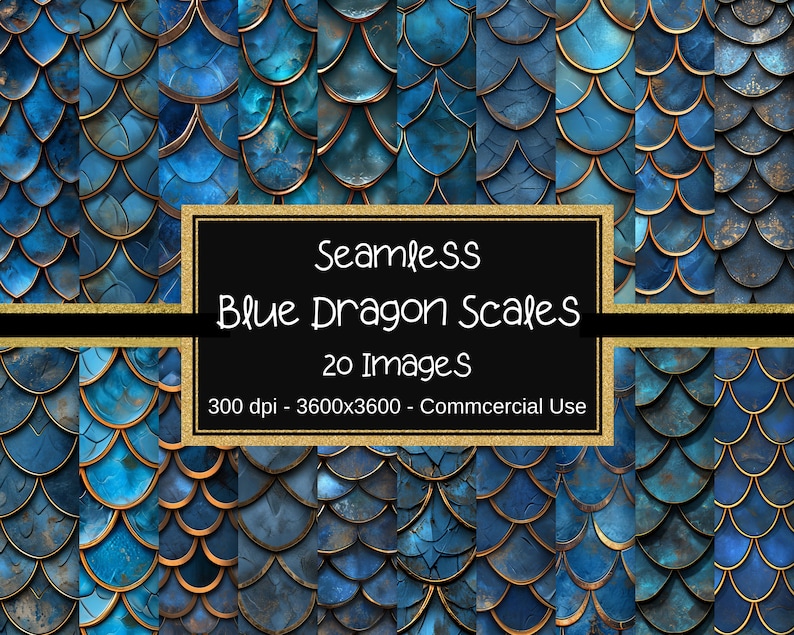 Blue Bronze Dragon Scales Seamless Paper, Fantasy Backgrounds (digital ...