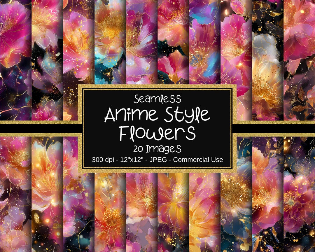 Anime Style Flowers Seamless Digital Paper, Translucent Flower ...