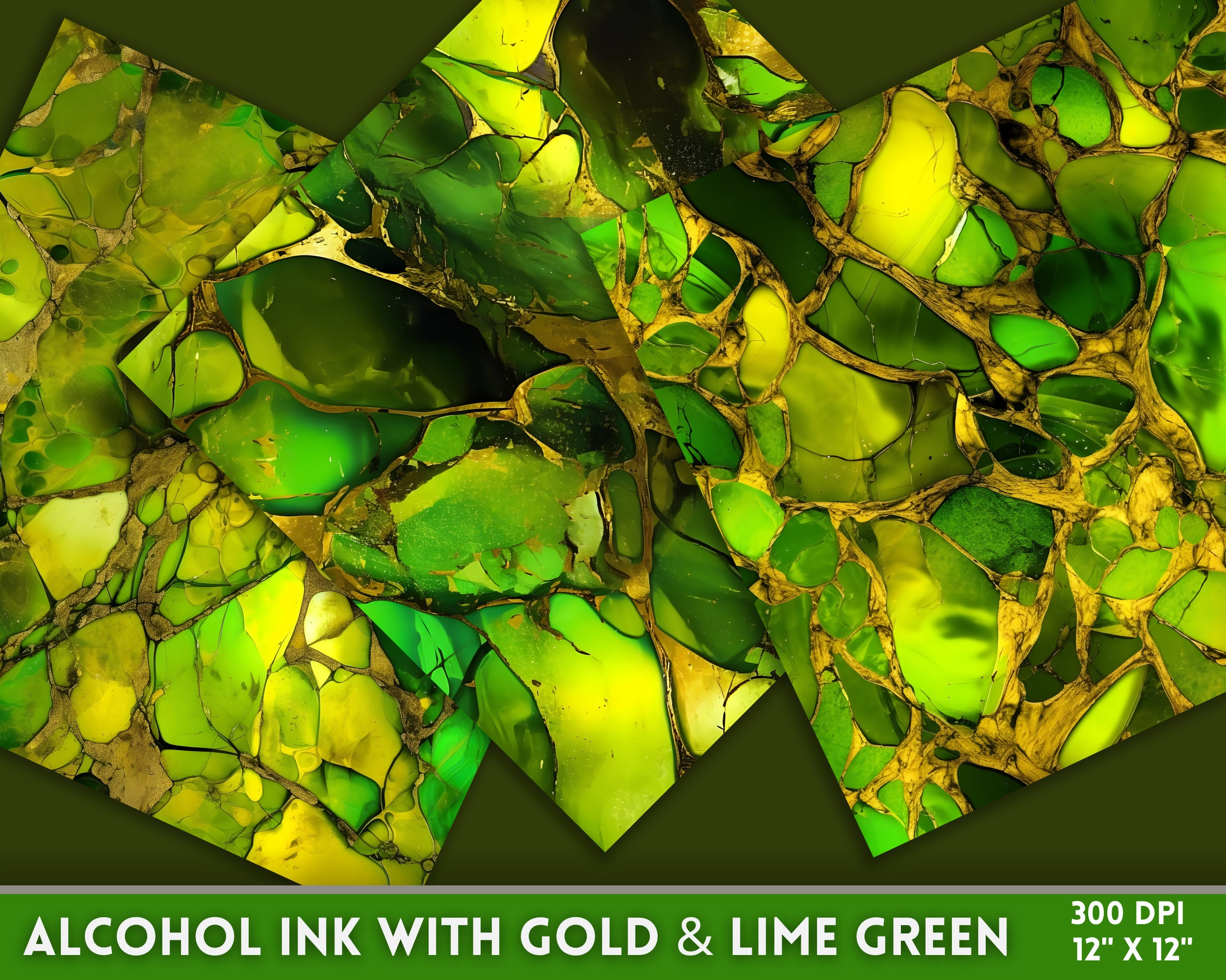 Lime Green and Gold Alcohol Ink Abstract Digital Paper, 20 SEAMLESS ...
