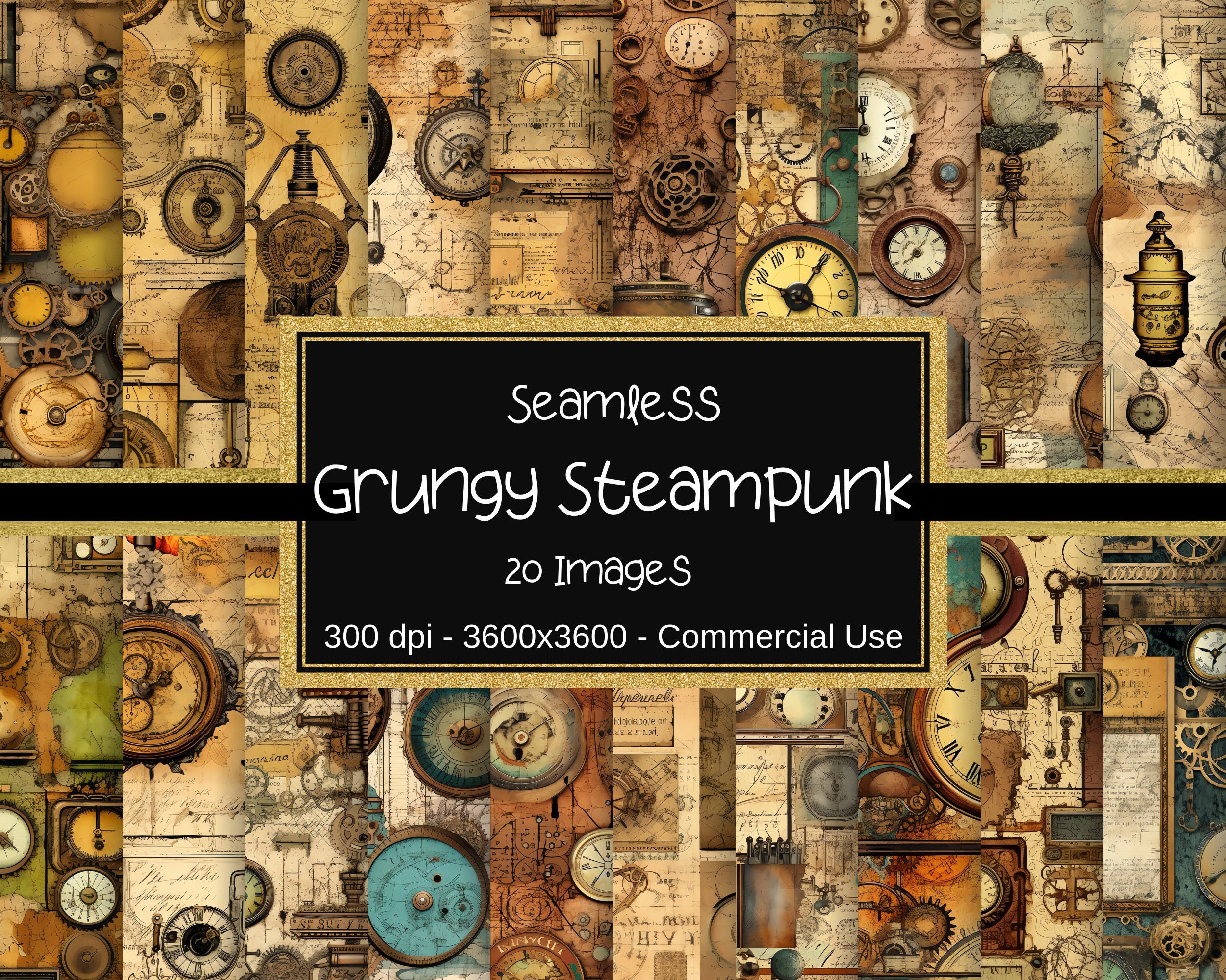 Grunge Steampunk Seamless Digital Paper, Steampunk Patterns, Steampunk ...