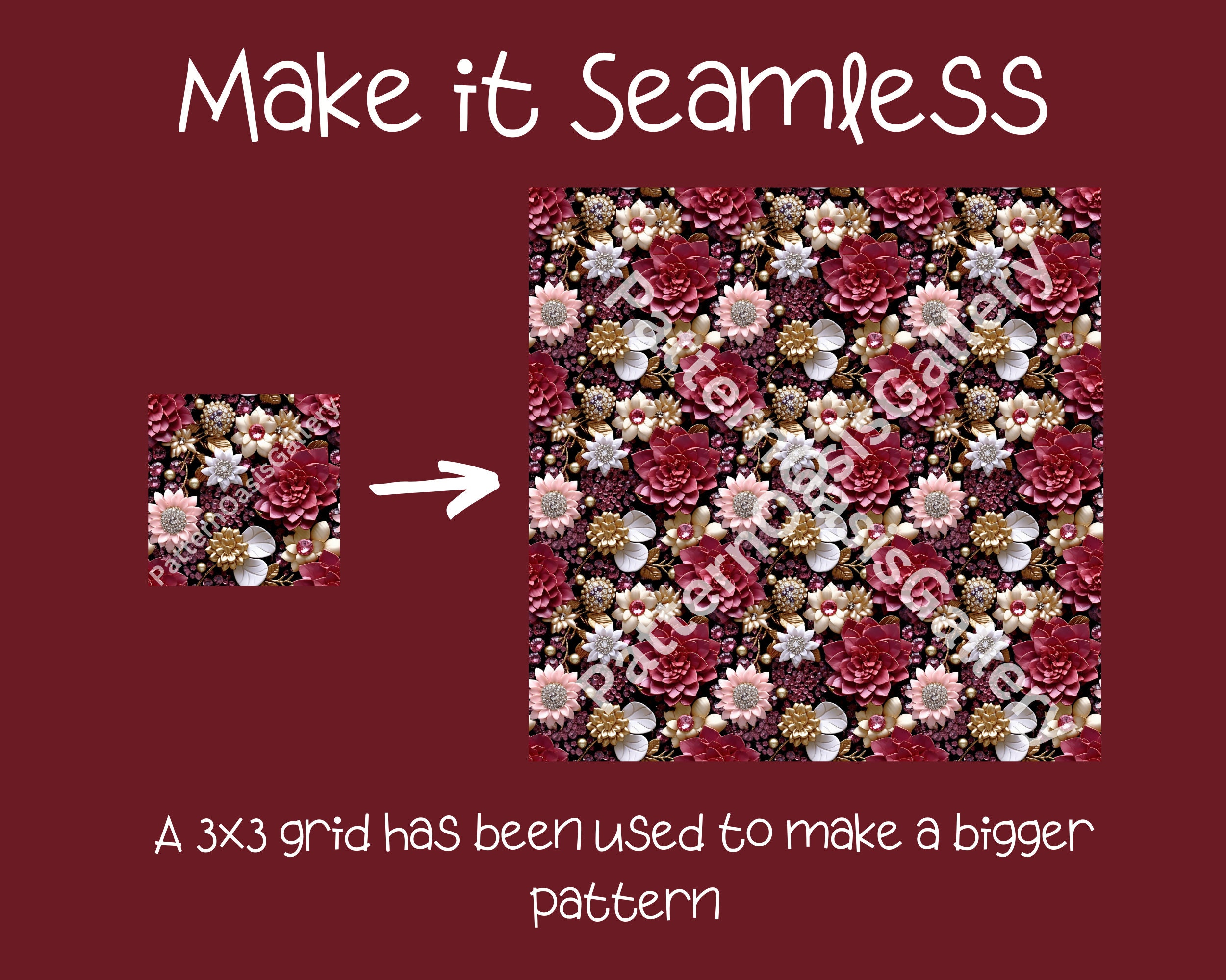 3D Flower Gems Digital Papers, 3D Floral Gems, 3D Flower Seamless ...