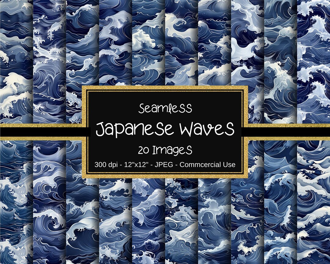 Japanese Waves Seamless Digital Paper, Japanese Waves Patterns, 12"x12 ...