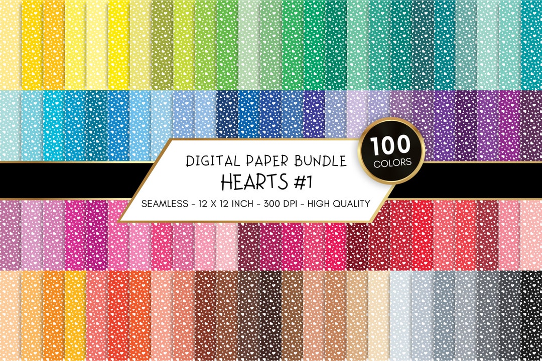 100 Colors Hearts Digital Paper, Small Hearts, Geometric Pattern, Love ...