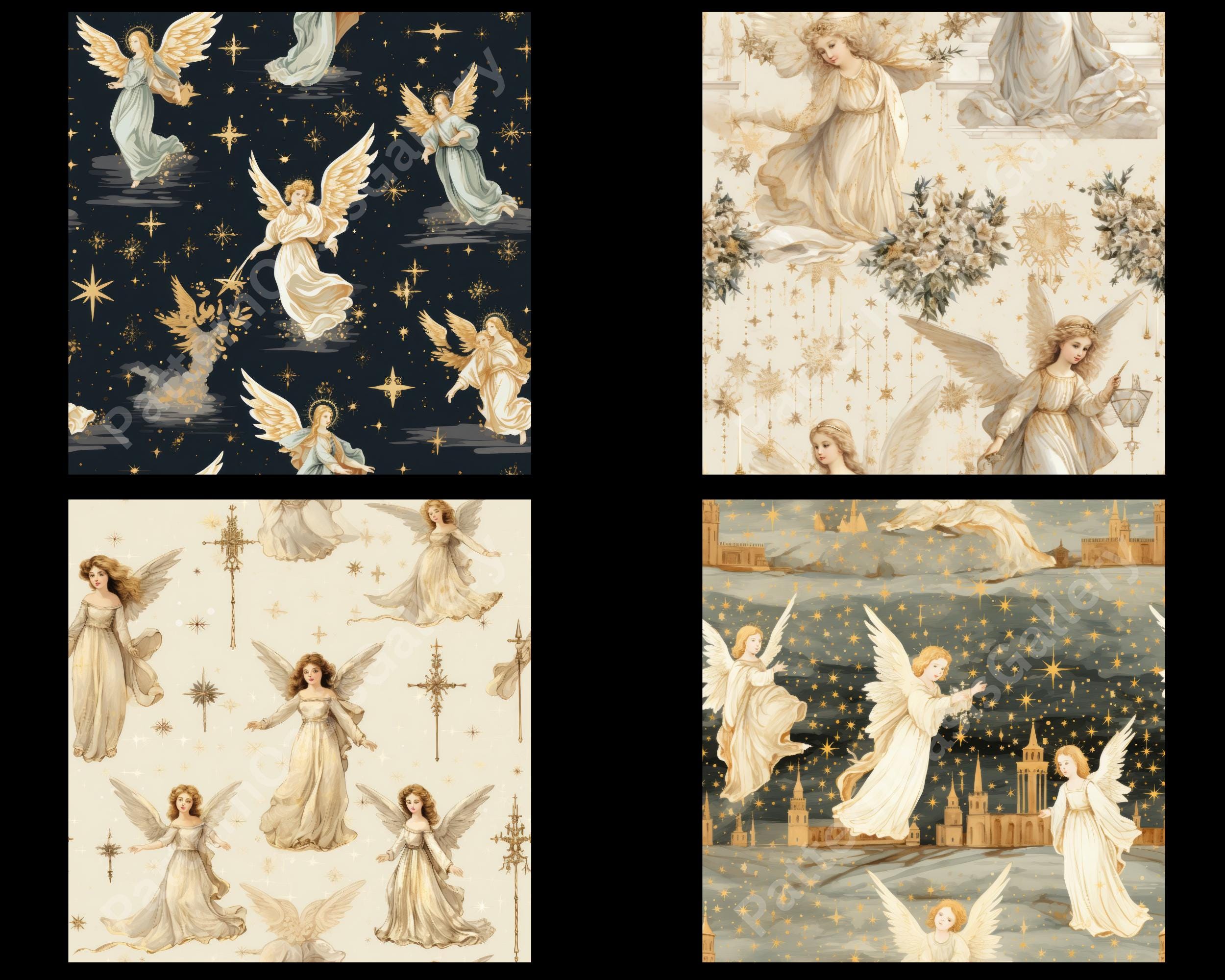 Angels and Stars Vintage Digital Paper Pack - Set of 20, Instant ...