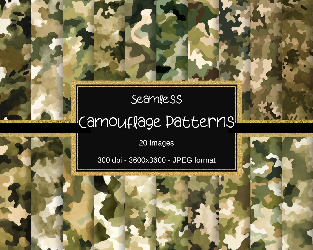 Green Camouflage Digital Paper Pack, Seamless Military Backgrounds ...