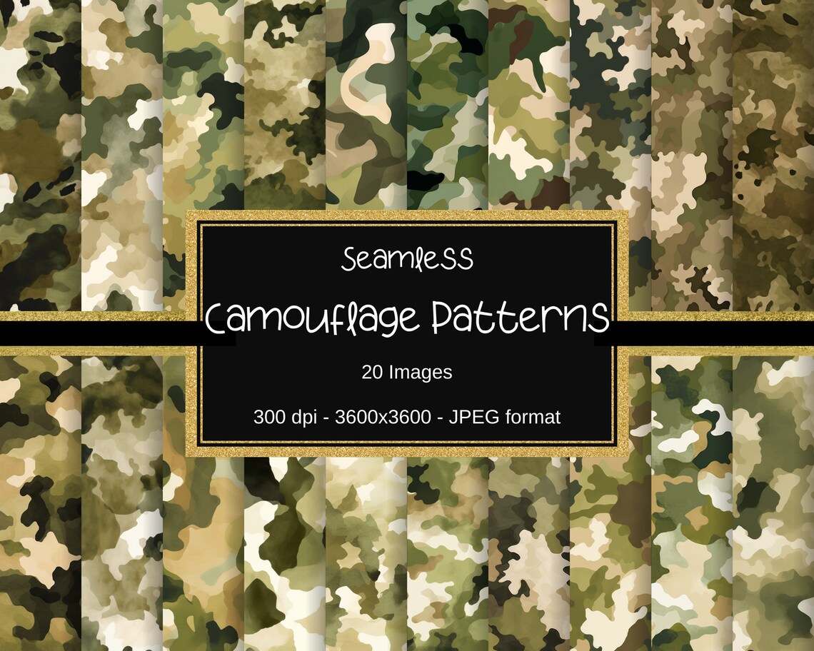 Green Camouflage Digital Paper Pack, Seamless Military Backgrounds ...