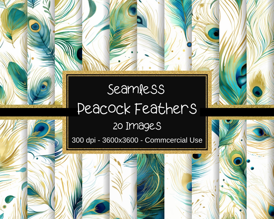 Peacock Feathers SEAMLESS Digital Paper Pack, Watercolor Peacock ...