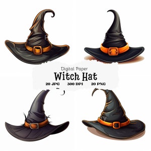 Witch Hat Clip Art, Wizard Hat Clipart, Halloween Clipart, 20 Designs ...