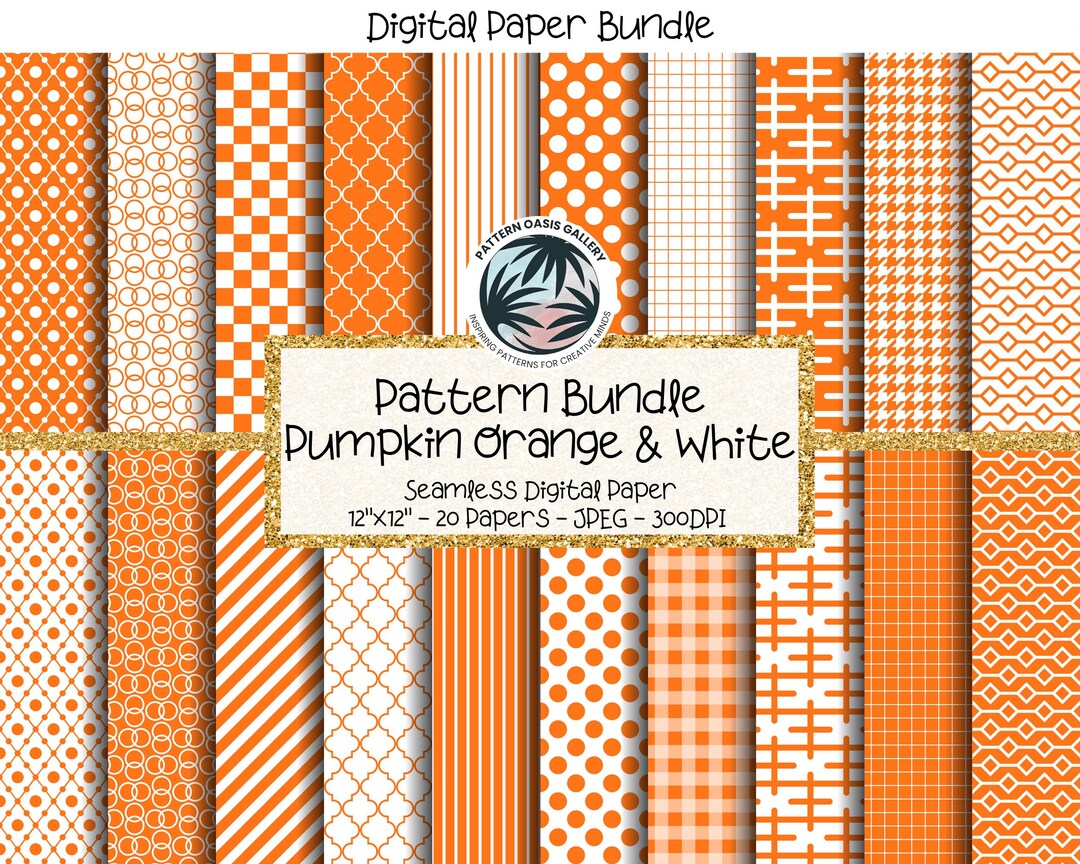 Pumpkin Orange Geometric Digital Paper Bundle, 12"x12" Seamless ...