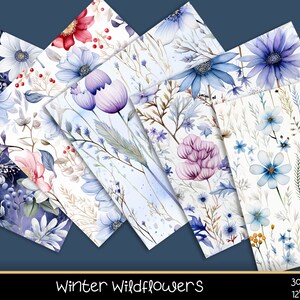 Winter Wildflowers Seamless Digital Papers, Snowy Wildflower Patterns ...