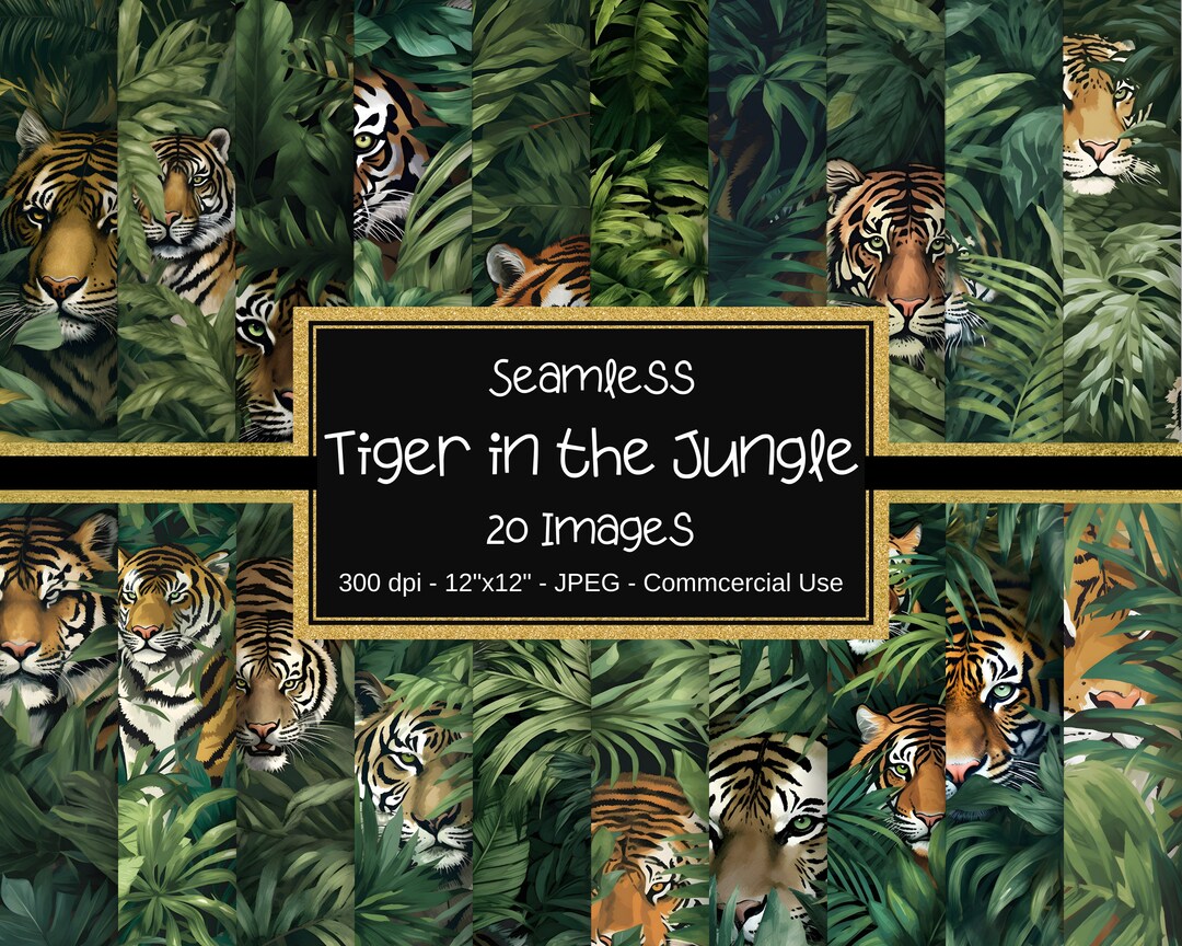 Tiger Seamless Digital Papers, Tiger Patterns, Jungle Pattern, 12"x12 ...