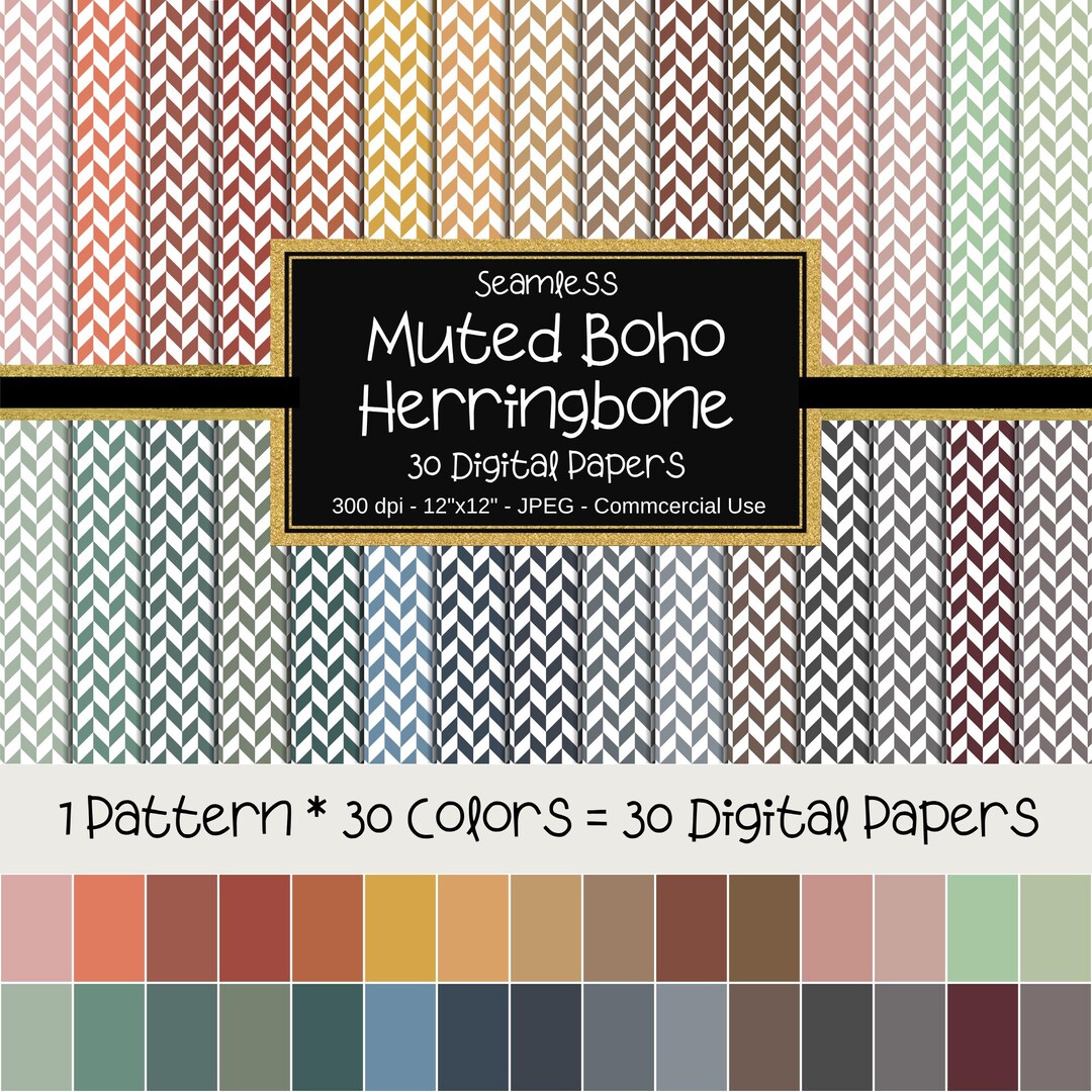 Muted Boho Herringbone Seamless Digital Paper Pack, 12"x12", 30 Papers ...