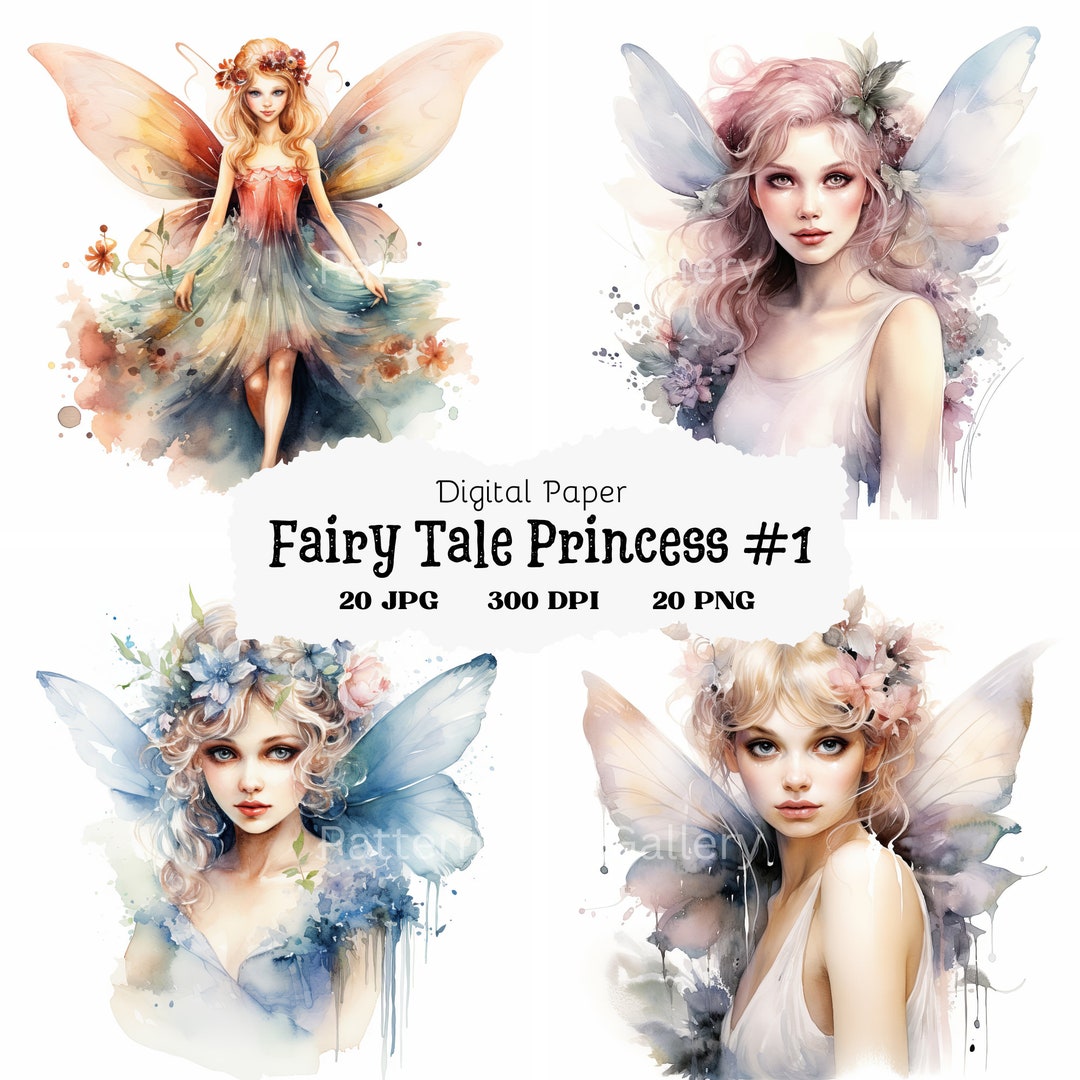 20 Fairy Tale Princess Clipart, Enchanted Fairies Clipart, Watercolor ...