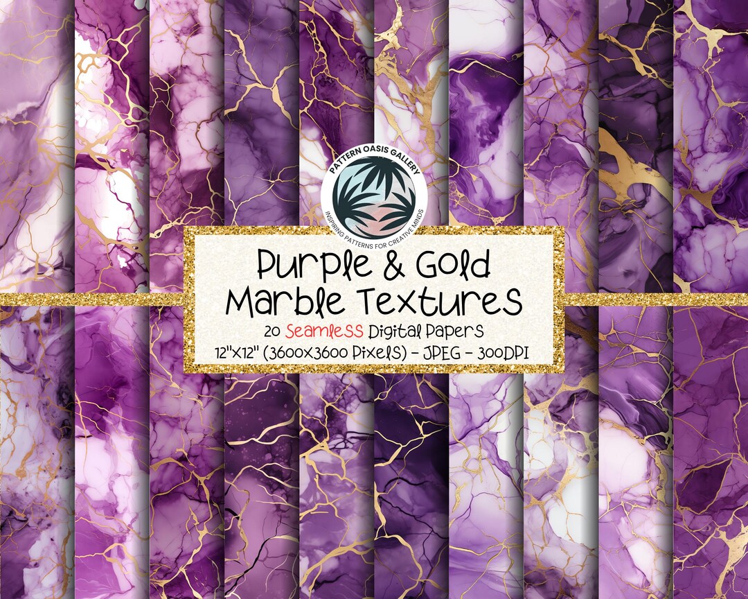 Purple and Gold Marble Seamless Digital Paper, Purple Marble Textures ...