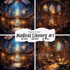 20 Designs of Magical Library Images, Wizards Library, Watercolor ...