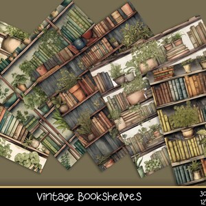 Vintage Bookshelf Seamless Digital Paper, Distressed Books Pattern, 20 ...