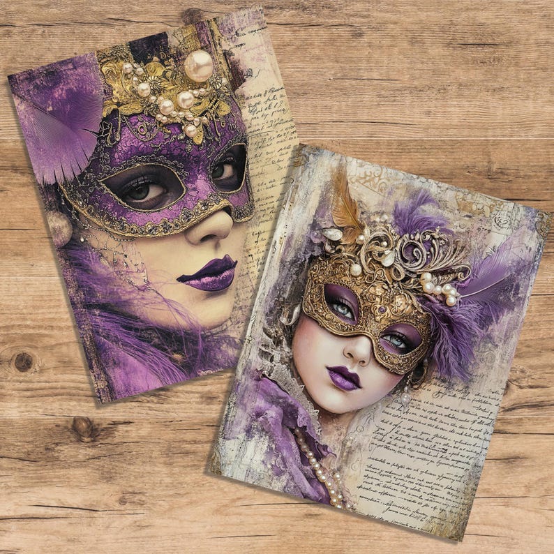 Masquerade Junk Journal Pages, Full and Half Papers, Venice Carnival ...