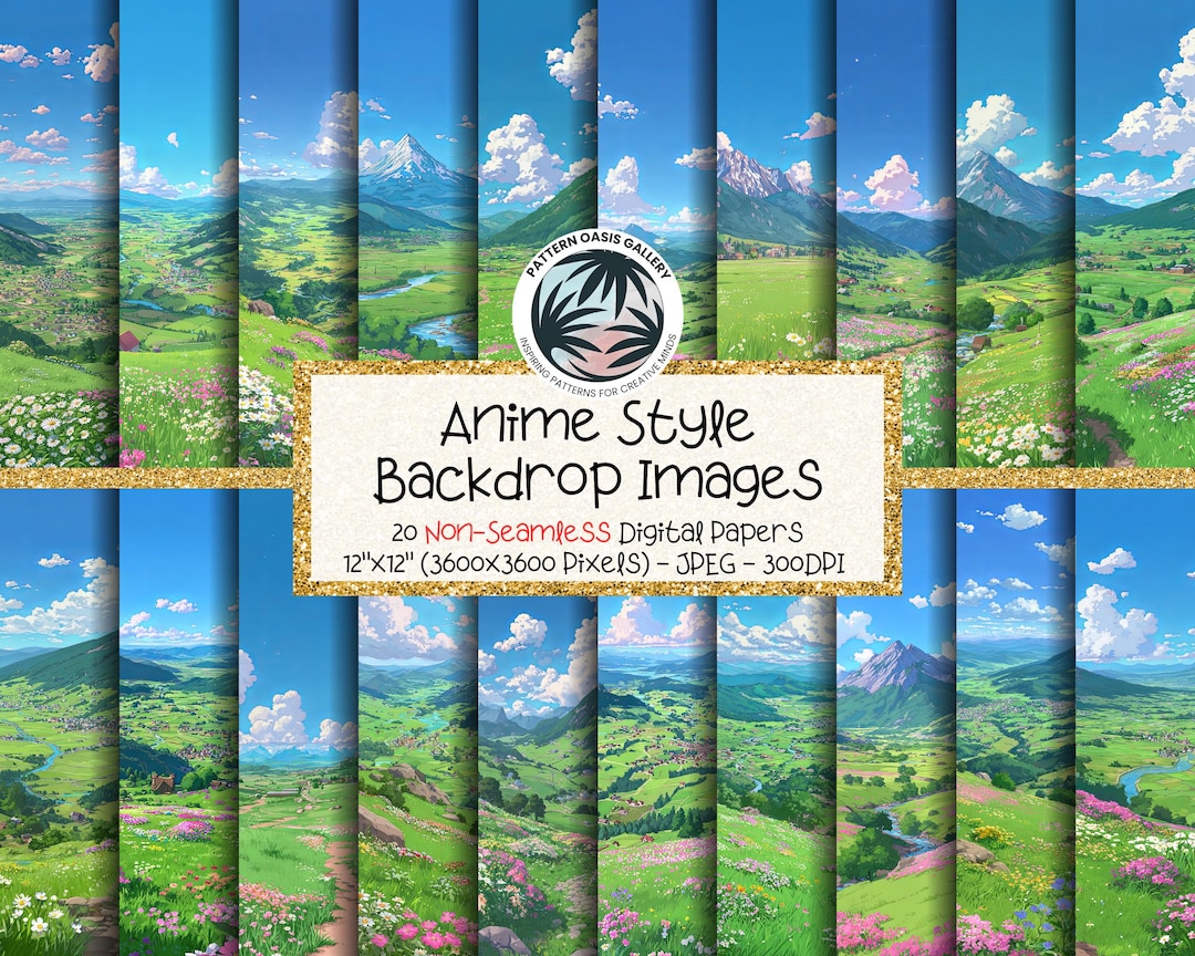 Anime Style Valley Digital Paper, Anime Fantasy Images, Anime Cartoon ...