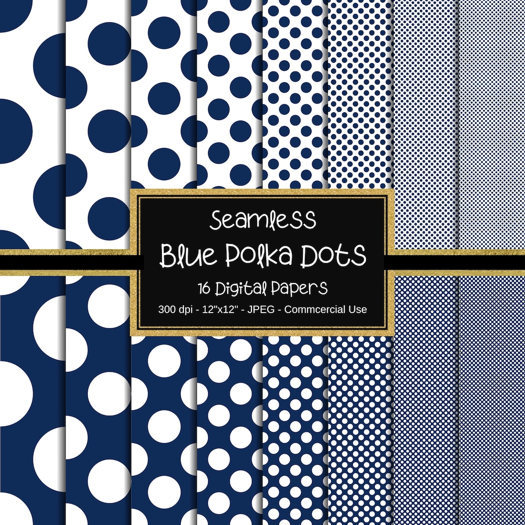 Blue Polka Dot Seamless Digital Paper, 12"x12", 16 Papers, Small Polka ...