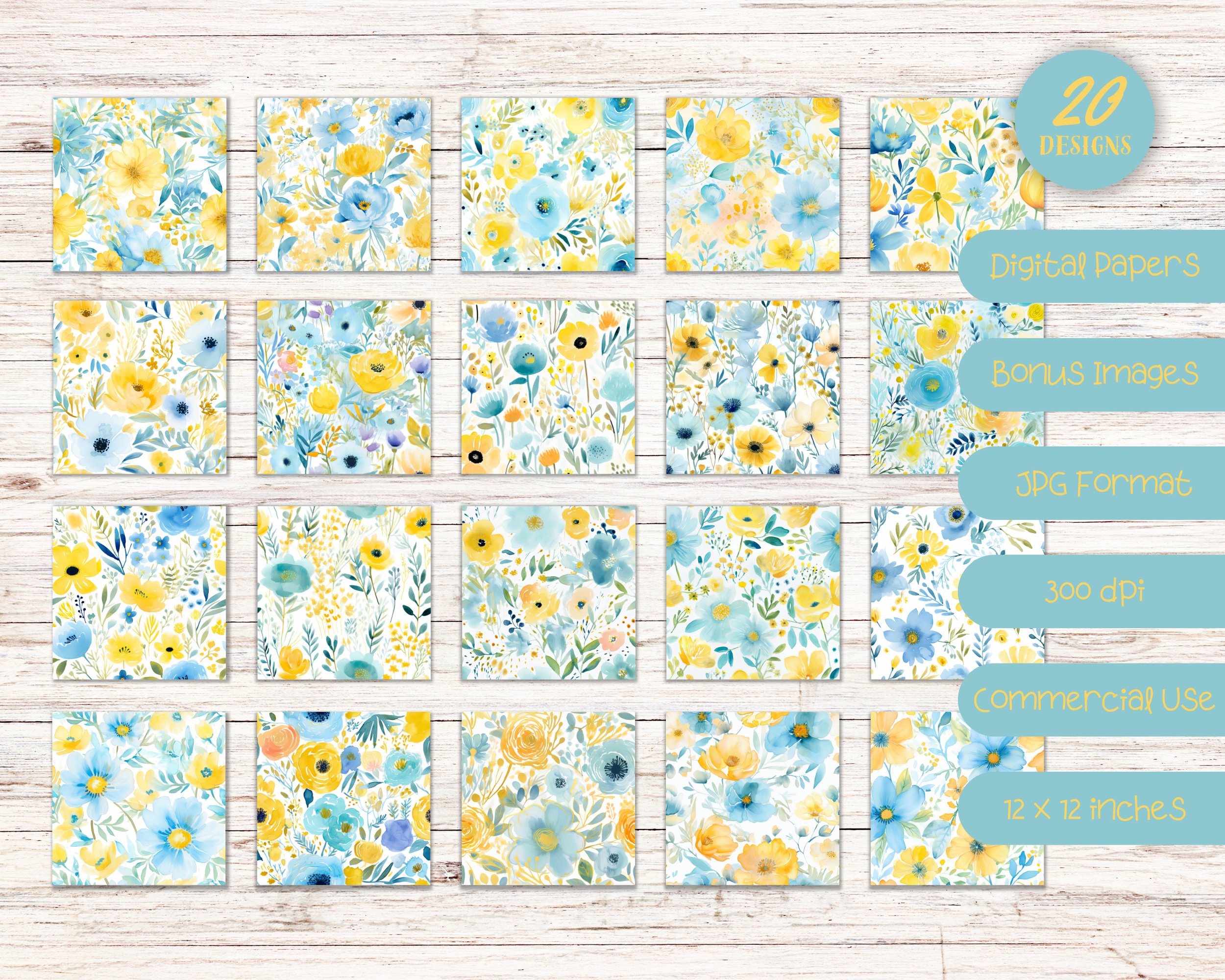 Summer Flowers Seamless Digital Papers, Summer Watercolor Flower ...