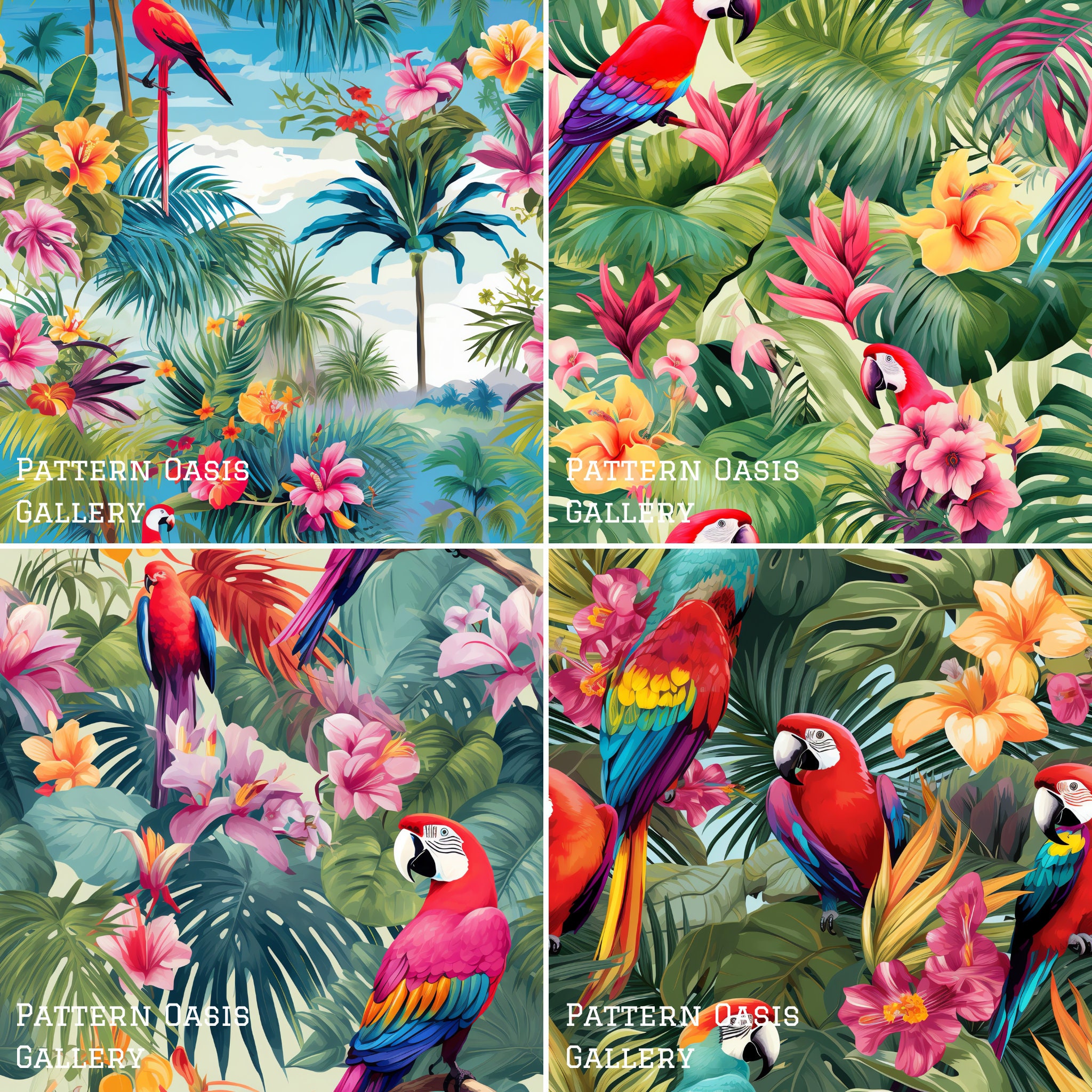 Tropical Birds and Flowers Seamless Patterns, Floral Digital Paper, 20 ...