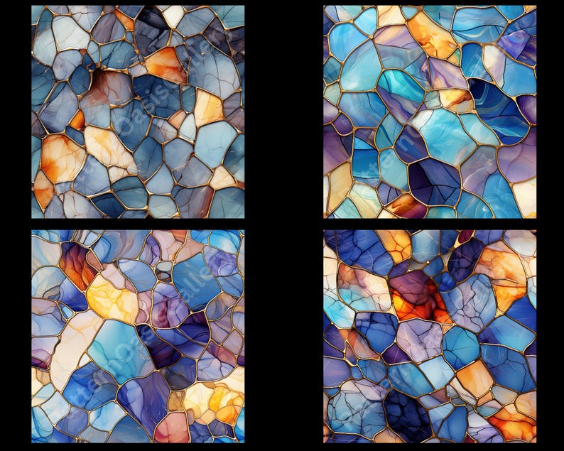 Stained Glass Seamless Patterns, Vibrant Sublimation (digital Download ...